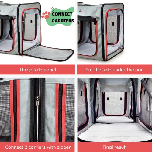 Double Pet Carrier for Cats and Dogs β Use Individually or Zip Together for Large Travel Pet Carrier β Lightweight Connect Carrier β Compact β Carry Case Included