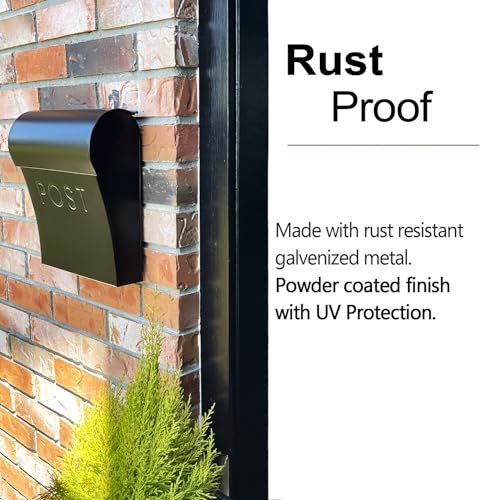 NACH Wall Mount Mailboxes for Outside, 11x4.5x12.5 in Black Mailbox, Waterproof Mailbox for House - Vicki-Style Mailbox