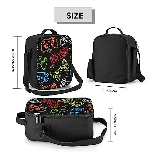 Wiqodme Colorful Joystick Game Controller Lunch Bag Insulated Lunch Box with Adjustable Shoulder Strap for Women Men Reusable Lunch Cooler Bag for Office Picnic