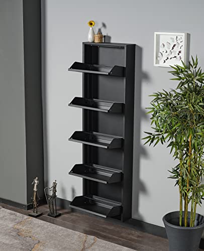 Alveon Flip Drawer Shoe Cabinet, Storage Organizer, Freestanding Shoe Rack, Wall Mounted No-Assembly (Black, 2 Drawer)