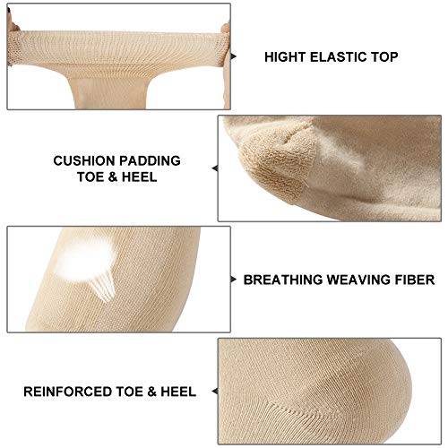 KitNSox Diabetic Socks Extra Wide Calf Women Men Elderly Soft Stretchy Breathable Crew Cushion Loose Top Dress No-Binding Socks 6 Pairs Beige L