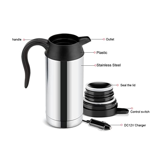 Car Kettle Electric Kettle Camping 12V 750ml Coffee Maker Water Boiler Portable Travel Car Truck Kettle Hot Water Heater Bottle for Tea Coffee Making Cigarette Lighter Heating Cup, 120W