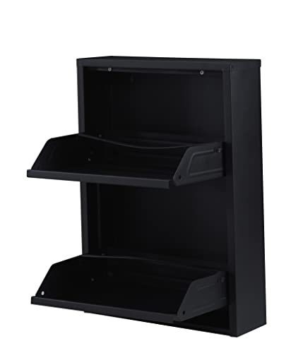Alveon Flip Drawer Shoe Cabinet, Storage Organizer, Freestanding Shoe Rack, Wall Mounted No-Assembly (Black, 2 Drawer)
