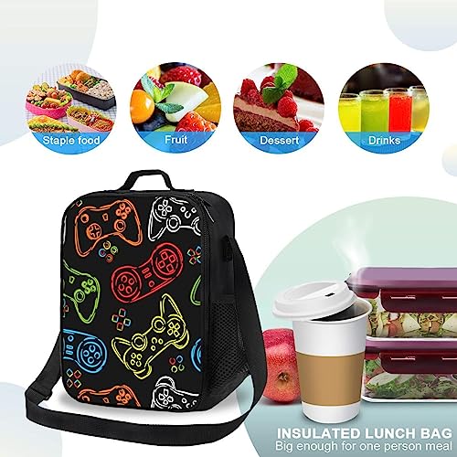 Wiqodme Colorful Joystick Game Controller Lunch Bag Insulated Lunch Box with Adjustable Shoulder Strap for Women Men Reusable Lunch Cooler Bag for Office Picnic