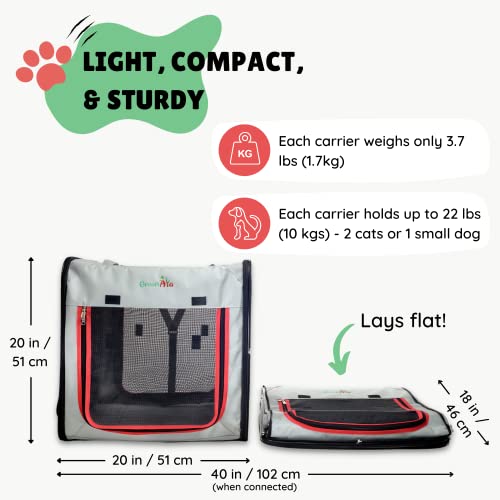 Double Pet Carrier for Cats and Dogs β Use Individually or Zip Together for Large Travel Pet Carrier β Lightweight Connect Carrier β Compact β Carry Case Included