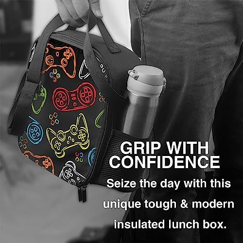Wiqodme Colorful Joystick Game Controller Lunch Bag Insulated Lunch Box with Adjustable Shoulder Strap for Women Men Reusable Lunch Cooler Bag for Office Picnic