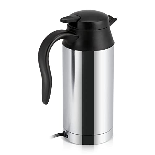 Car Kettle Electric Kettle Camping 12V 750ml Coffee Maker Water Boiler Portable Travel Car Truck Kettle Hot Water Heater Bottle for Tea Coffee Making Cigarette Lighter Heating Cup, 120W