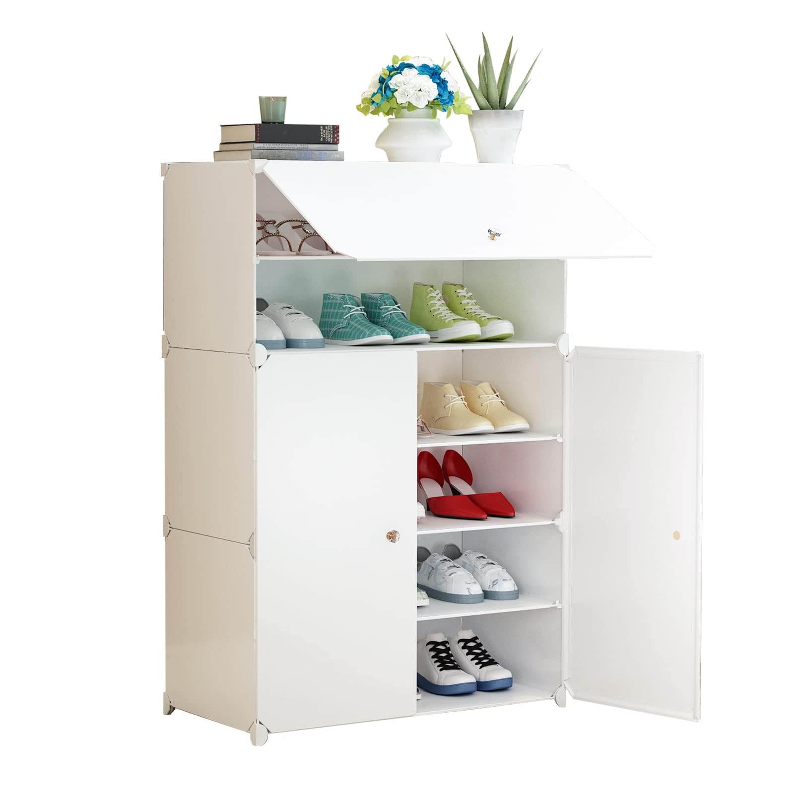 enlitoys Shoe Rack Organizer 6-Tier Shoe Cabinet Expandable Free Standing Shoe Rack (24x12x36 inches) Portable Shoes Organizer Covered Shoe Rack White
