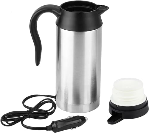 Car Kettle Electric Kettle Camping 12V 750ml Coffee Maker Water Boiler Portable Travel Car Truck Kettle Hot Water Heater Bottle for Tea Coffee Making Cigarette Lighter Heating Cup, 120W