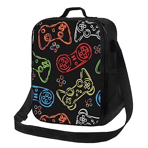 Wiqodme Colorful Joystick Game Controller Lunch Bag Insulated Lunch Box with Adjustable Shoulder Strap for Women Men Reusable Lunch Cooler Bag for Office Picnic