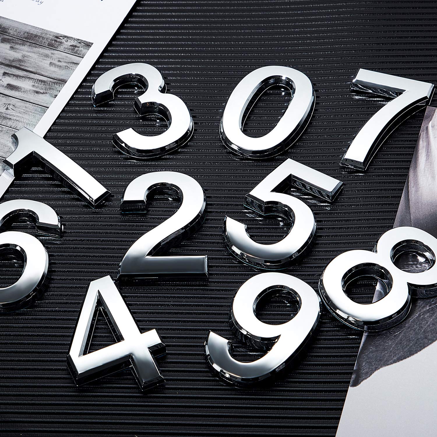 Hotop 20 Pieces House Numbers Mailbox Numbers 0-9, 3D Door Address Numbers Self Adhesive Mailbox Numbers Sticker or House, Apartment, Office, Hotel Room, Mailbox Signs (Silver, 2.76 inch)