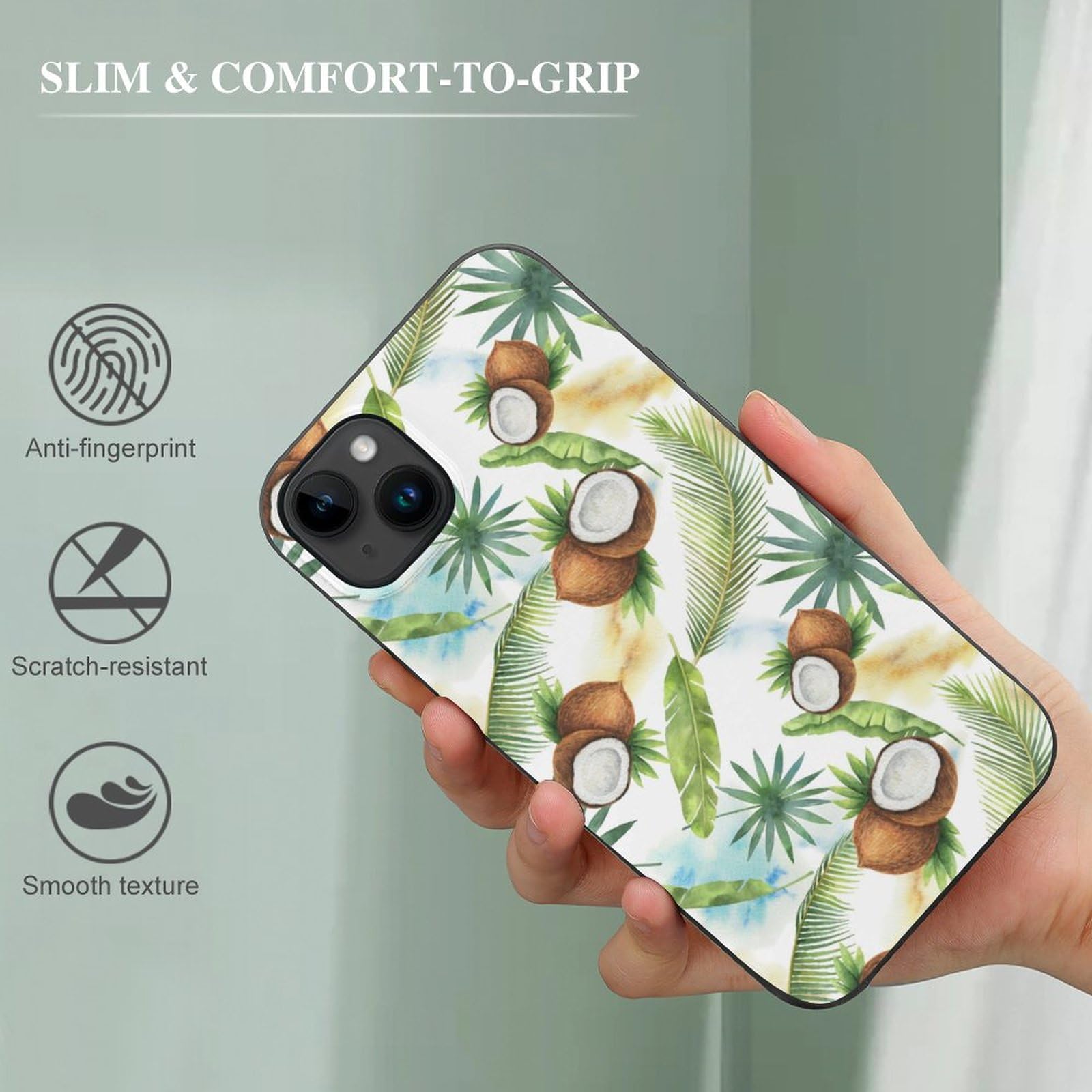 Niapessel Compatible with iPhone 15 Plus Case Coconut and Palm Trees Print Shockproof Protective Phone Cases Slim Thin Cover TPU for Women Men Boys Girls