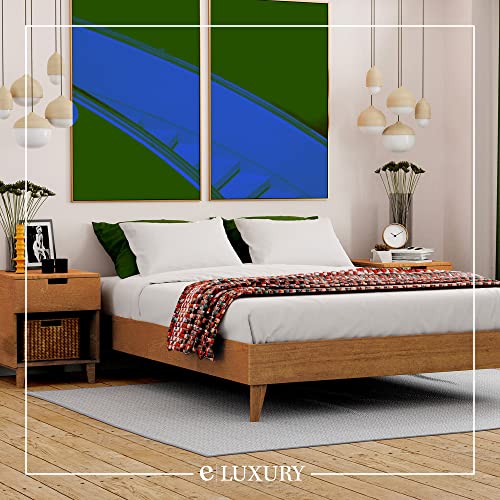 eLuxurySupply Wood Bed Frame – Made with 100% New Zealand Pine - Solid Mattress Platform Foundation w/Pressed Pine Slats - Easy Assembly – King (Almond)