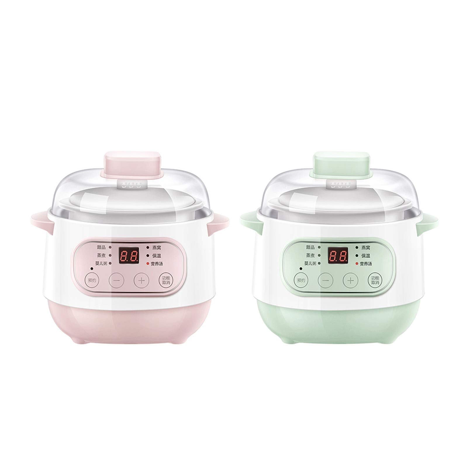 Intelligent Electric Slow Cooker Ceramics Water Stew Pot 200W Smart Reservation+Timing Electric Cooker Stew 1L Household (Color : Pink)