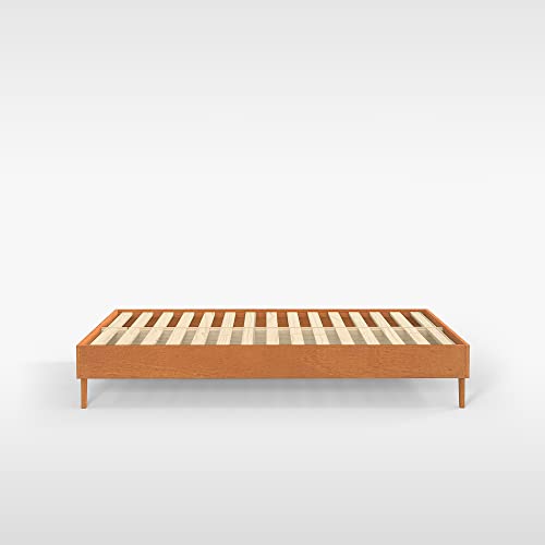 eLuxurySupply Wood Bed Frame – Made with 100% New Zealand Pine - Solid Mattress Platform Foundation w/Pressed Pine Slats - Easy Assembly – King (Almond)