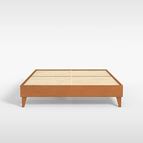 eLuxurySupply Wood Bed Frame – Made with 100% New Zealand Pine - Solid Mattress Platform Foundation w/Pressed Pine Slats - Easy Assembly – King (Almond)