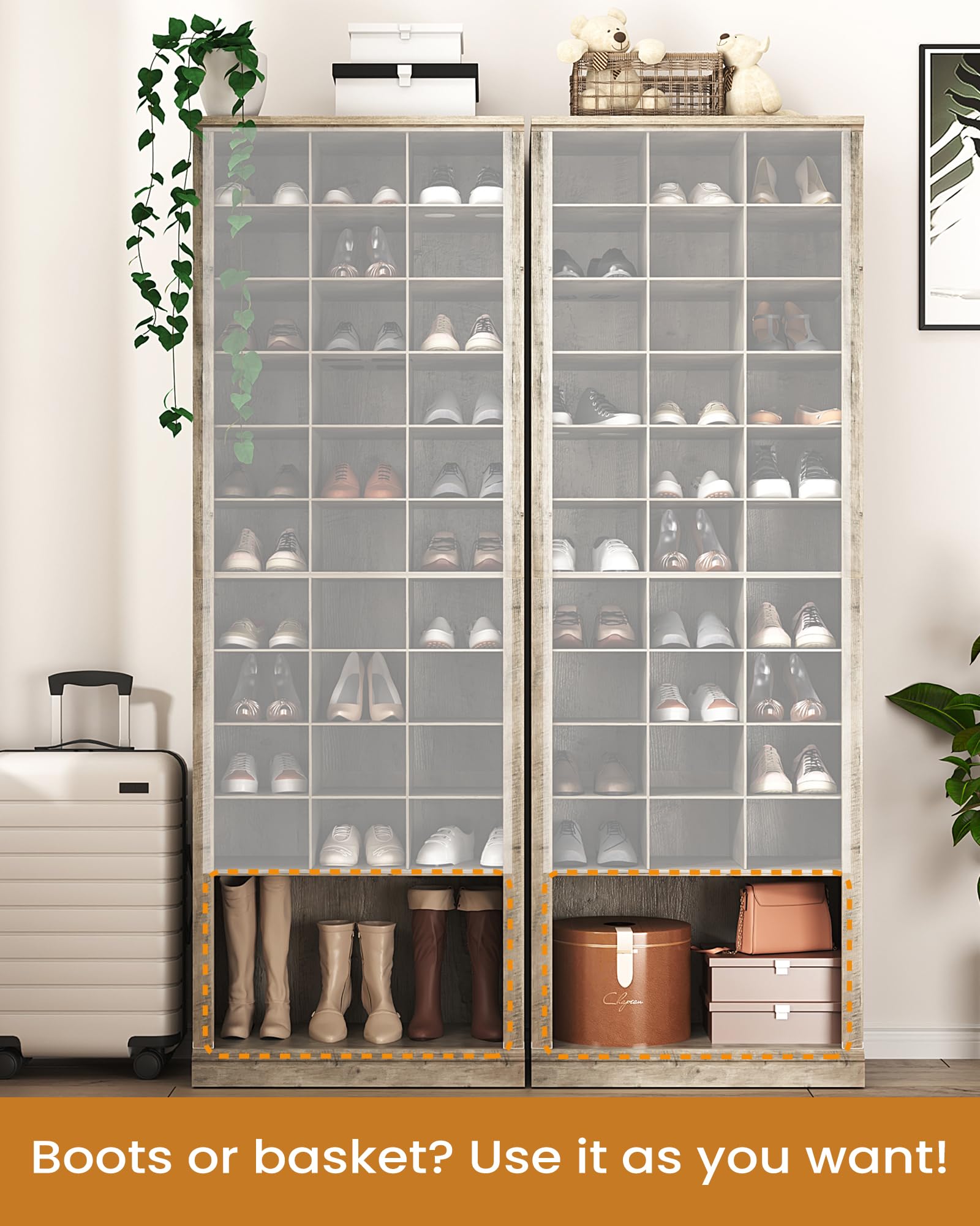 Hzuaneri 11-Tier Shoe Storage Cabinet, Free Standing Closet Organizers and Storage with 31 Open Cubbie, Space Saving Shoe Rack for Entryway, Bedroom, Greige SR02005B