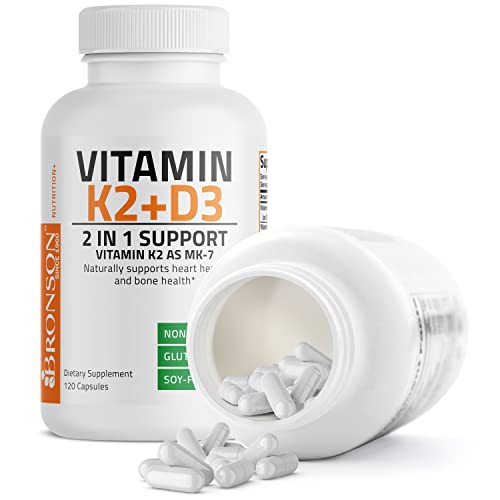 Bronson Vitamin K2 (MK7) with D3 Supplement Non-GMO Formula 5000 IU Vitamin D3 & 90 mcg Vitamin K2 MK-7 Easy to Swallow Vitamin D & K Complex, 120 Capsules