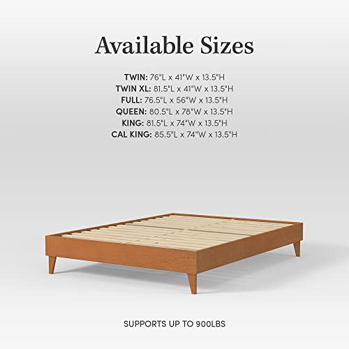 eLuxurySupply Wood Bed Frame – Made with 100% New Zealand Pine - Solid Mattress Platform Foundation w/Pressed Pine Slats - Easy Assembly – King (Almond)
