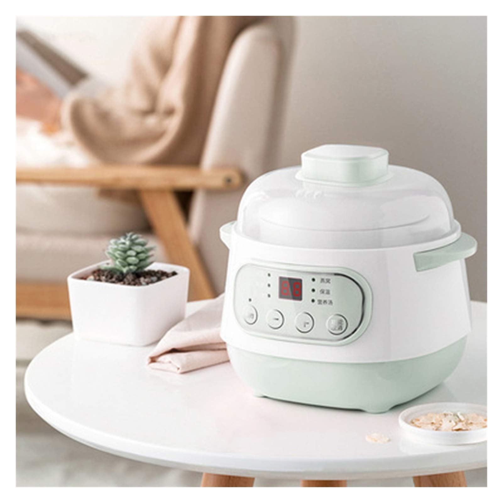 Intelligent Electric Slow Cooker Ceramics Water Stew Pot 200W Smart Reservation+Timing Electric Cooker Stew 1L Household (Color : Pink)