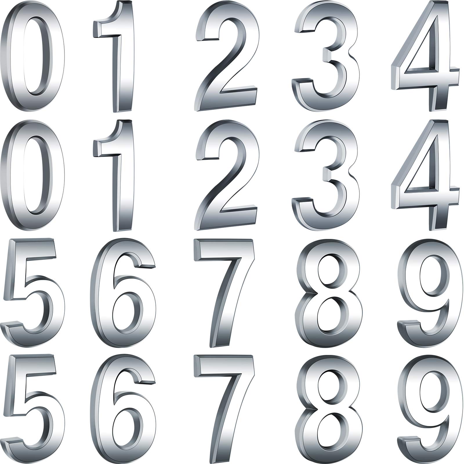 Hotop 20 Pieces House Numbers Mailbox Numbers 0-9, 3D Door Address Numbers Self Adhesive Mailbox Numbers Sticker or House, Apartment, Office, Hotel Room, Mailbox Signs (Silver, 2.76 inch)