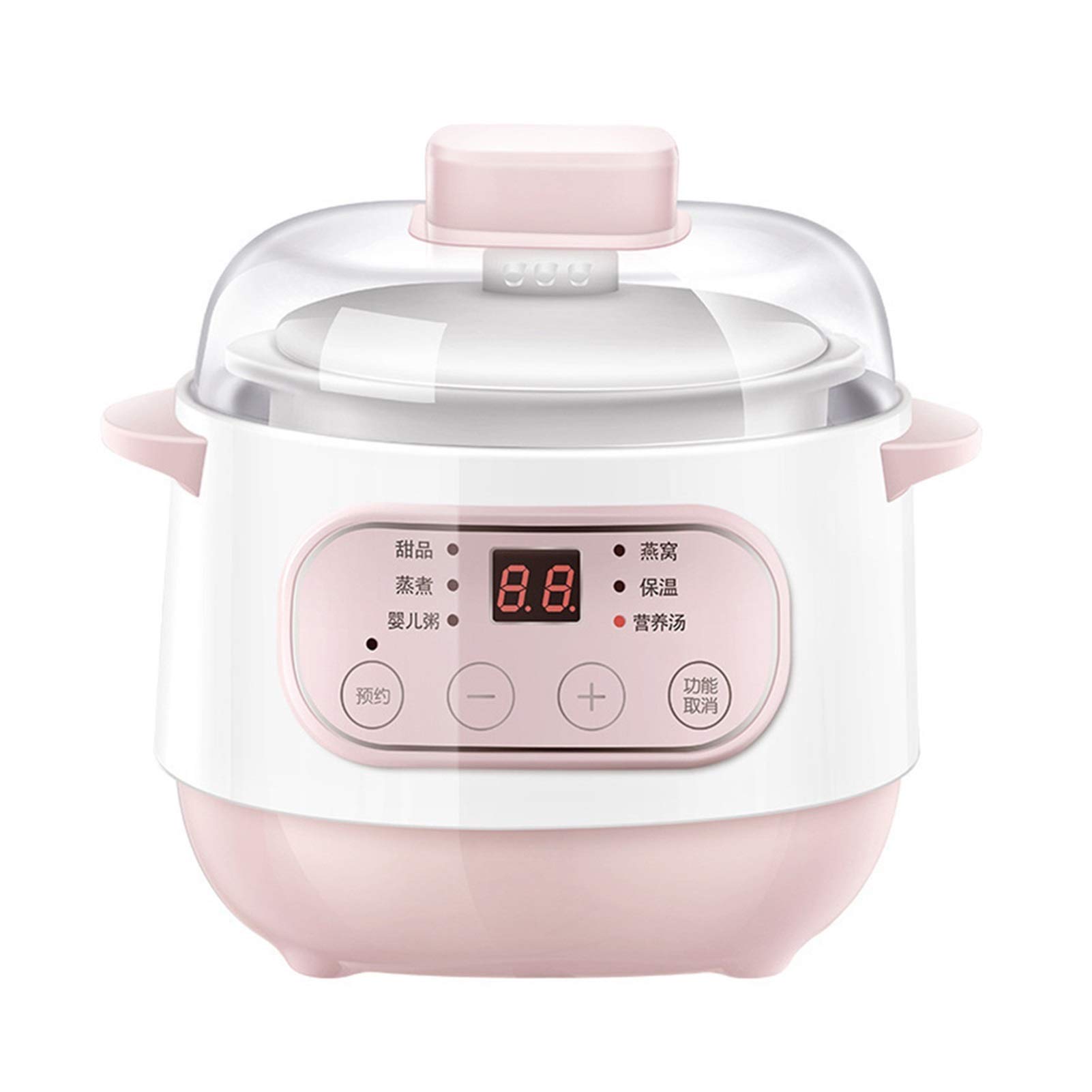 Intelligent Electric Slow Cooker Ceramics Water Stew Pot 200W Smart Reservation+Timing Electric Cooker Stew 1L Household (Color : Pink)