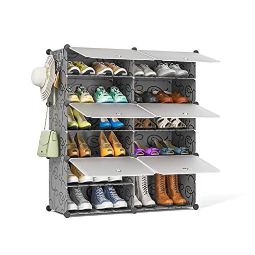 FUNLAX Shoe Rack, 6 Tier Plastic Shoe Storage Cabinet 24 Pairs Shoe Rack Organizer with Door for Closet Entryway Taller Shoes Boots Organizer