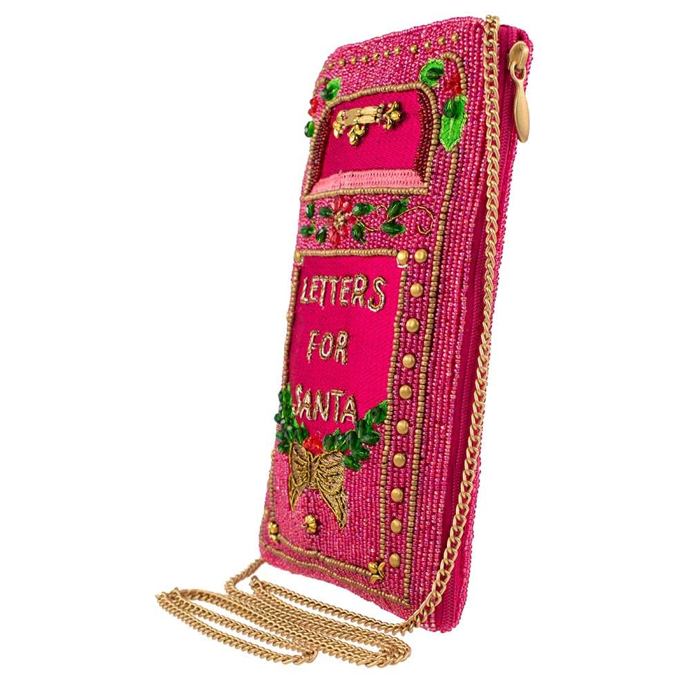 Mary Frances Dear Santa Beaded Mailbox/Letterbox Crossbody Phone Bag, Pink