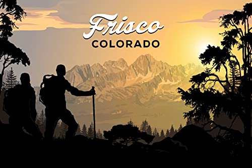Frisco, Colorado, Hiker and Mountain Scene (24x36 Giclee Fine Art Print, Recycled Wood Frame, Espresso Brown)
