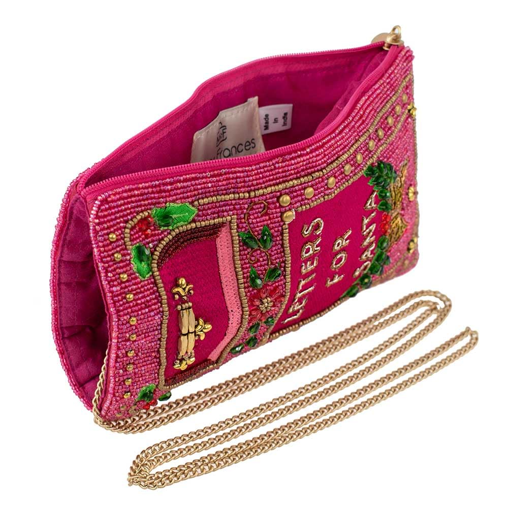 Mary Frances Dear Santa Beaded Mailbox/Letterbox Crossbody Phone Bag, Pink
