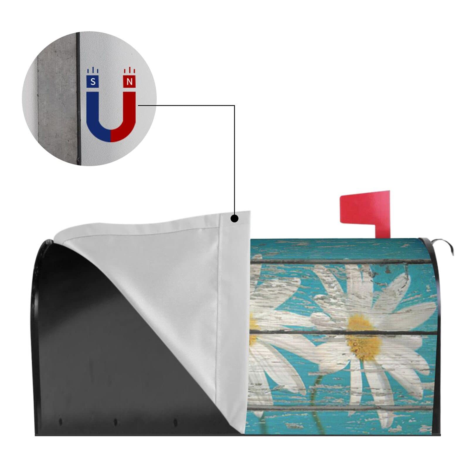Rustic Spring Daisy Mailbox Covers Magnetic Standard Size 21x18 Inch Teal Old Wood Board Mailbox Decals Mailbox Wrap Post Letter Box Cover Mailbox Post Cover for Garden Yard Decor
