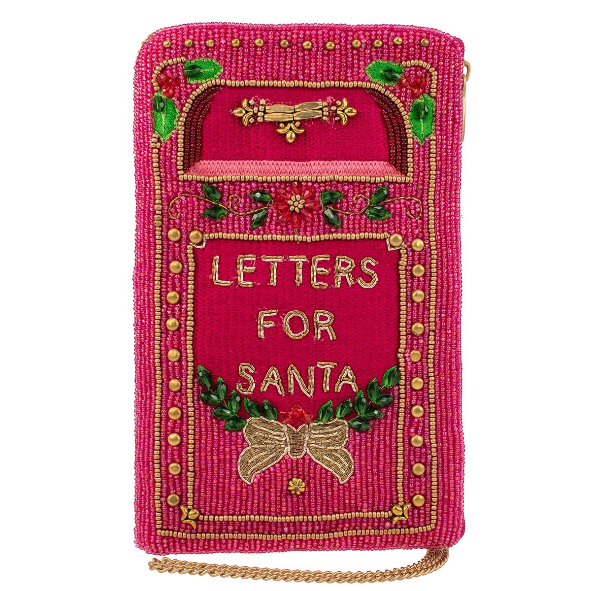 Mary Frances Dear Santa Beaded Mailbox/Letterbox Crossbody Phone Bag, Pink