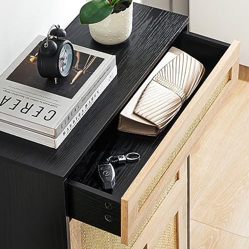 GAOMON Natural Rattan 2 Flip Door with 1 Drawer Shoe Rack Storage Cabinet, Shoe Cabinet Organizer Freestanding with 3-Tier Adjustable Shelves for Entryway, Entrance Hallway (2 Flip Doors, Black)