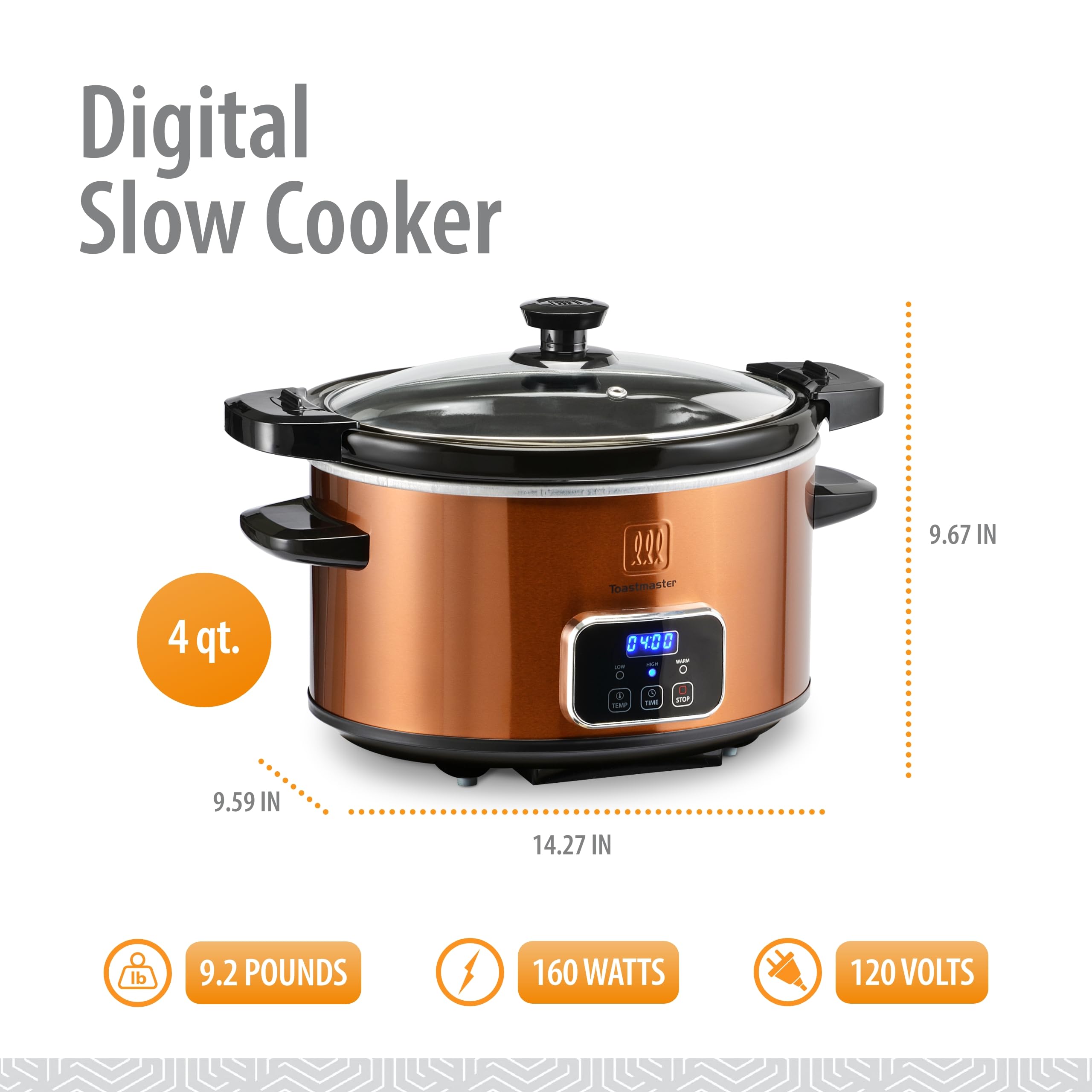 Toastmaster 4-Quart Digital Slow Cooker with Locking Lid (Copper)