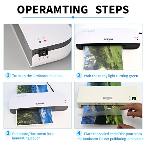 Laminator, Laminator Machine A4, 5 in 1 Thermal Laminator for Home Office School Use, 9 inches Width, Quick Warm-Up, Paper Trimmer, Corner Rounder ,Hole Punch(15 Laminating Pouches)