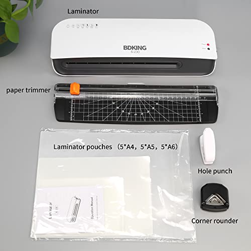 Laminator, Laminator Machine A4, 5 in 1 Thermal Laminator for Home Office School Use, 9 inches Width, Quick Warm-Up, Paper Trimmer, Corner Rounder ,Hole Punch(15 Laminating Pouches)