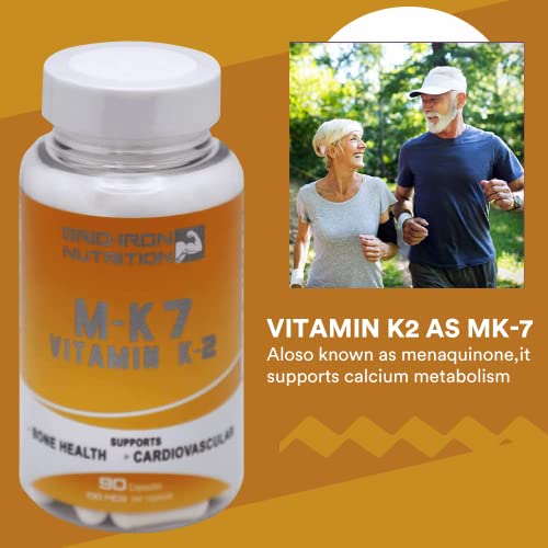 GRID-IRON NUTRITION Vitamin K2 Menaquinone-7 (MK-7) 100 MCG Dietary Supplement Suppots Bone & Health - 90 Capsules
