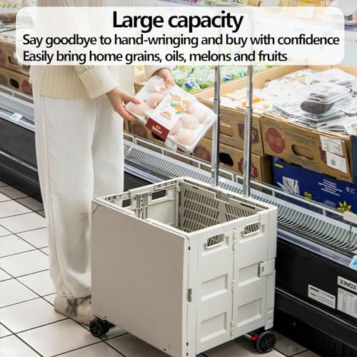 RINGGLO Collapsible Foldable Wagon Cart Outdoor Utility Wagon with Wheels, with Adjustable Push Pulling Handles,Big Wheels for Shopping, Picnic, Camping,Beige