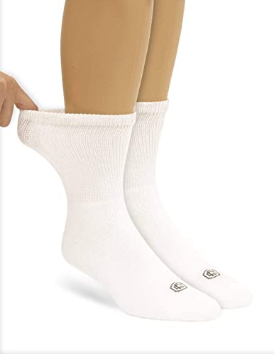 Doctor's Choice Diabetic Socks for Men, Seamless Crew Socks with Non-Binding Top, Provides Extra Comfort for Gout, 4-Pairs, White, Large, Size 10-13
