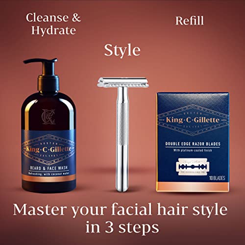 King C. Gillette Safety Razor with Chrome Plated Handle and 5 Platinum Coated Double Edge Safety Razor Blade Refills