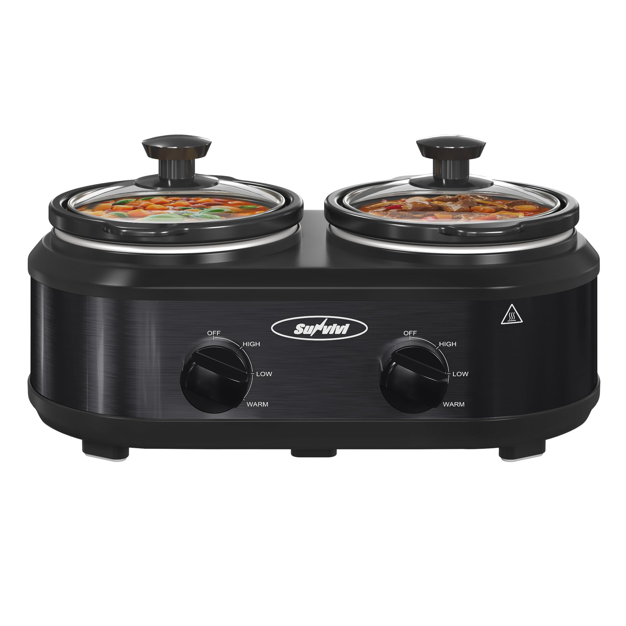 Slow Cooker, Dual Slow Cooker Black and Copper Triple Slow Cooker Buffet Server Multiple Pot Food Warmer, Slow Cooker Buffet Food Warmer Adjustable Temp Lid Rests Stainless Steel