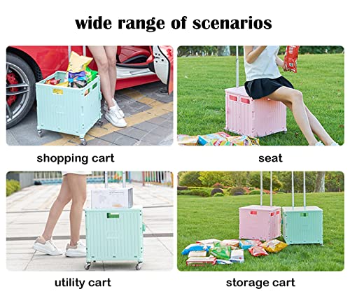 Utility Trolley Box, Handle Trolley Cart, Foldable Utility Portable Cart Mobile Folding Cart with Lid and 2 Wheels for Groceries Collapsible Basket with Handle (Color : Blu)