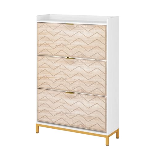 Tribesigns Shoe Cabinet, Modern Shoe Storage Cabinet with 3 Flip Doors & Adjustable Shelf, Wooden 18-24 Pair Shoe Rack Organizer with Flip Drawers for Entryway, Bedroom, Hallway