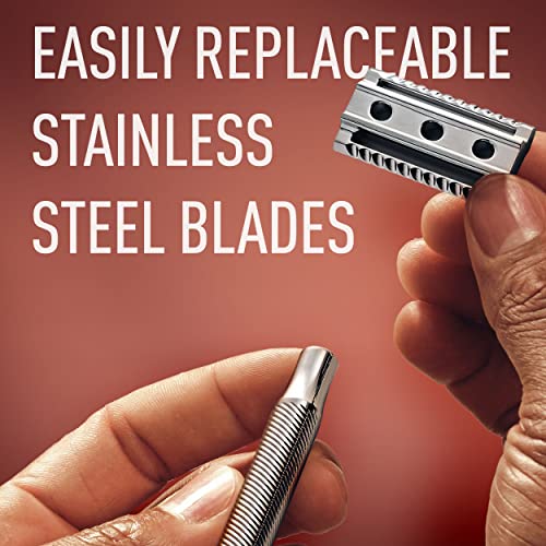 King C. Gillette Safety Razor with Chrome Plated Handle and 5 Platinum Coated Double Edge Safety Razor Blade Refills