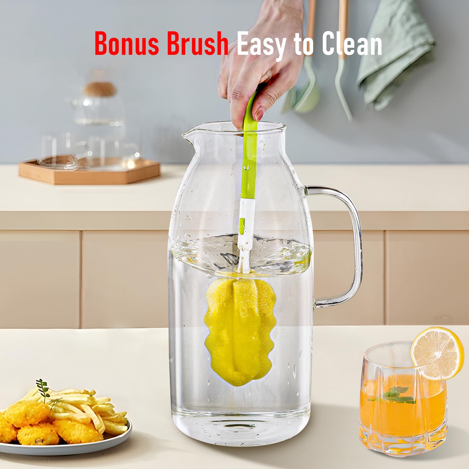 Glass Pitcher, veecom 105 Oz Large Pitcher with Lid, Glass Water Pitcher with Handle and Lid, Drink Pitcher with Lid for Parties, Iced Tea Pitcher for Fridge, Lemonade Juice Jugs/Pitchers for Drinks