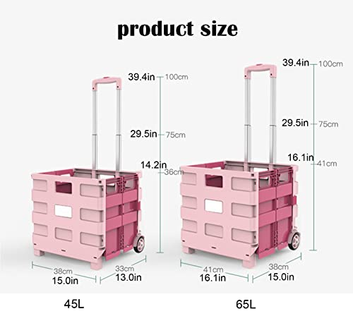 Utility Trolley Box, Handle Trolley Cart, Foldable Utility Portable Cart Mobile Folding Cart with Lid and 2 Wheels for Groceries Collapsible Basket with Handle (Color : Blu)