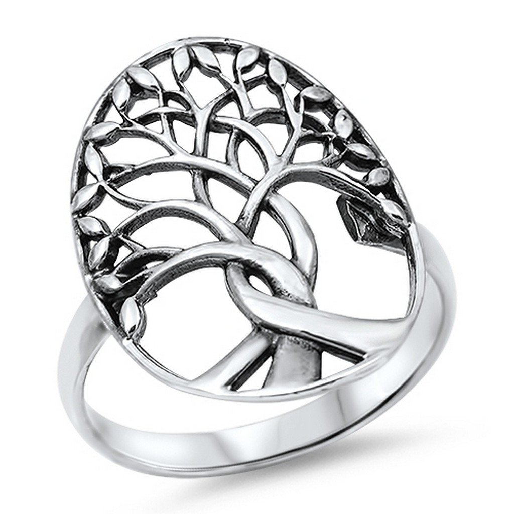 Blue Apple Co. Tree of Life Ring Solid 925 Sterling Silver Family Tree of Life Band 3-14 Simple Plain, Size-8