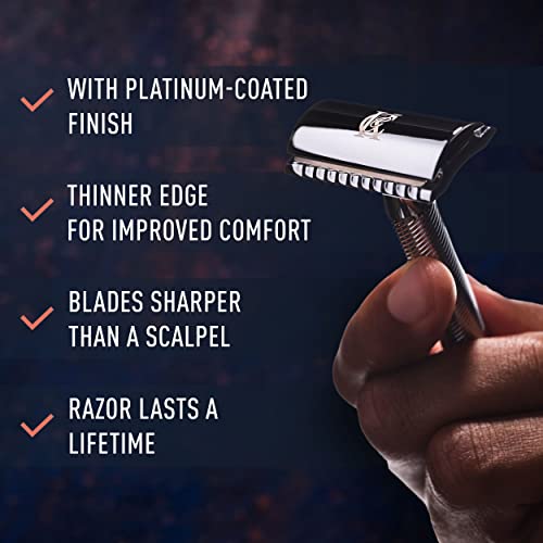 King C. Gillette Safety Razor with Chrome Plated Handle and 5 Platinum Coated Double Edge Safety Razor Blade Refills