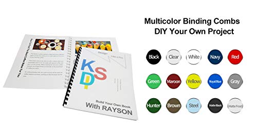 Rayson CR-12-100-M Plastic Binding Combs 1/2in. 21-Ring, 90-Sheet Capacity, Colorful Comb Binding Spines, Max. Binding A4 Size Paper (8.3"×11.7"), Box of 100