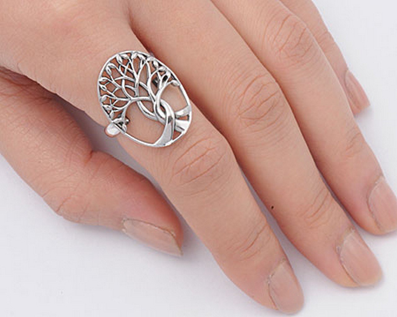 Blue Apple Co. Tree of Life Ring Solid 925 Sterling Silver Family Tree of Life Band 3-14 Simple Plain, Size-8